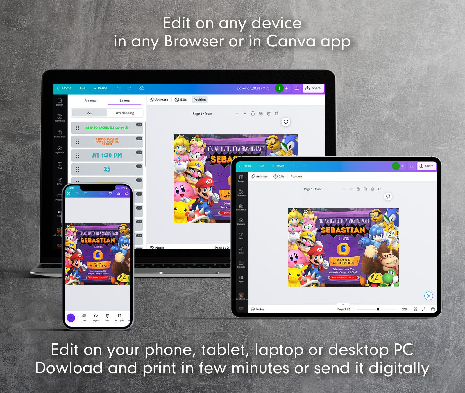 Printable Smash Bros Invitation, Fighting Birthday Invite, Editable ...