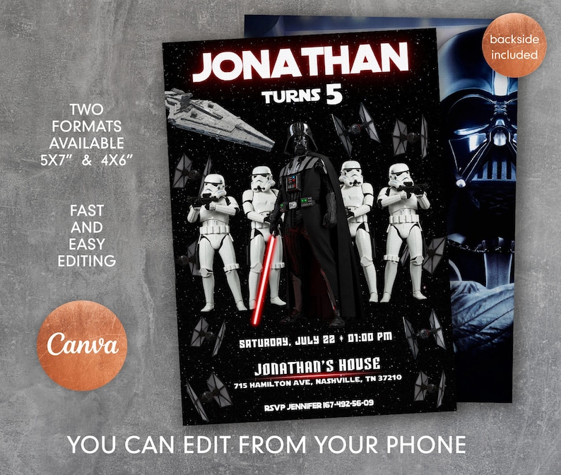 Printable Birthday Invite, Editable Invitation, Instant Download, Wars ...