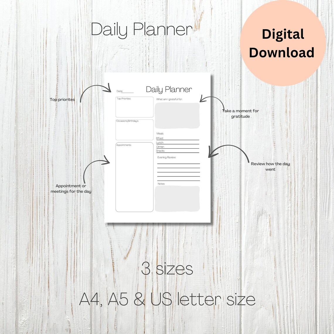 Printable Planner Bundle: Daily, Weekly, Monthly (A4, A5, US Letter ...