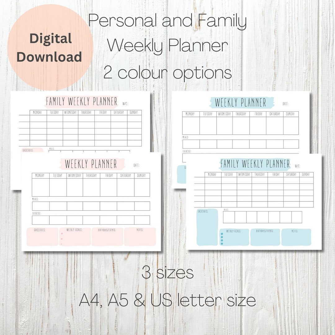 Personal Weekly Planner and Family Weekly Planner Printable - Etsy