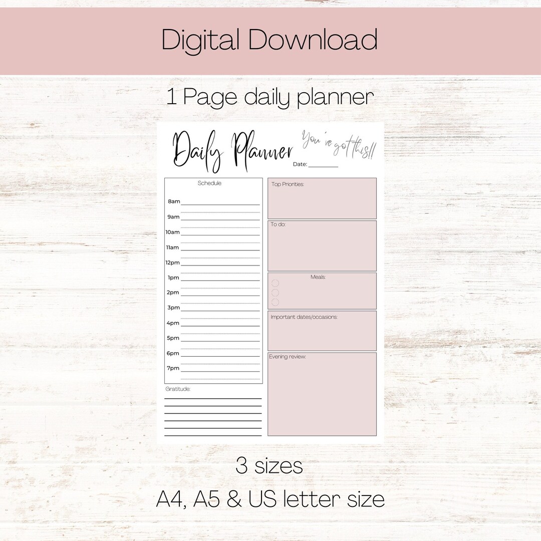 Daily Planner Printable, A4 Planner, A5 Planner, Planner Template ...
