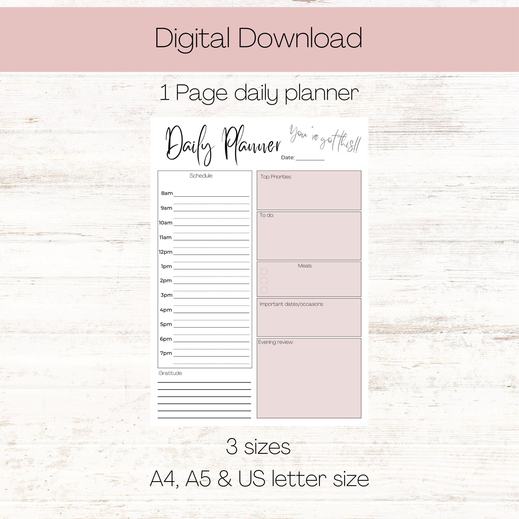 Daily Planner Printable, A4 Planner, A5 Planner, Planner Template ...