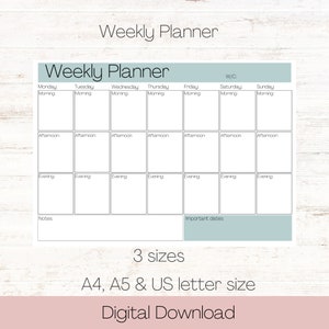 Printable Weekly Planner Template: A4, A5, US Letter (digital Download ...