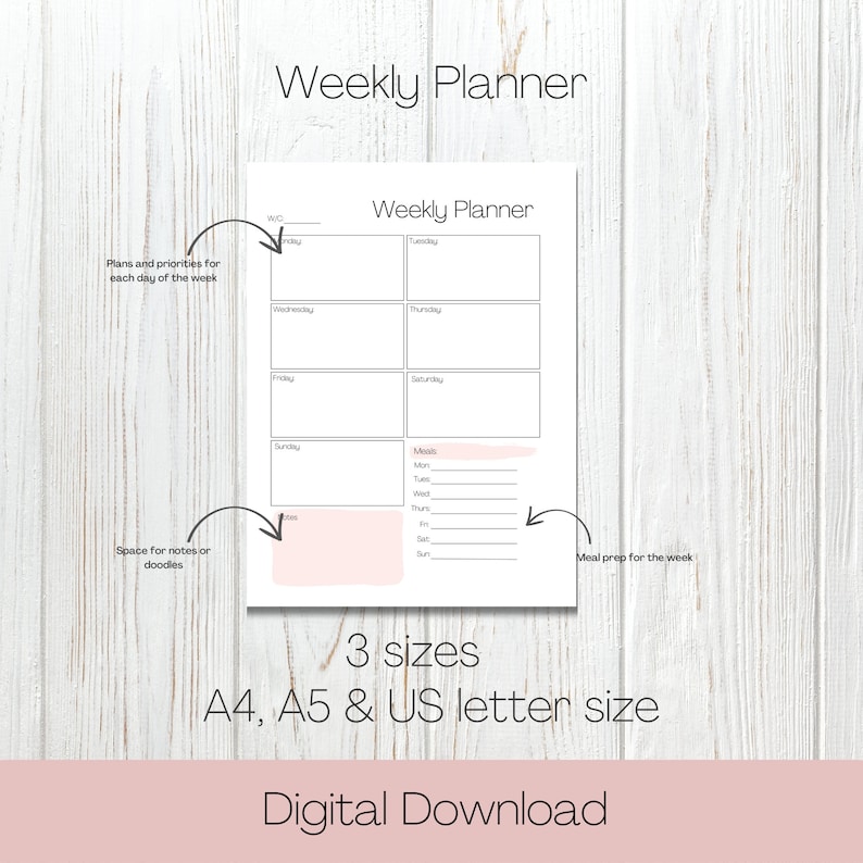 Daily Weekly and Monthly Printable Planner, Printable Planner, Daily ...