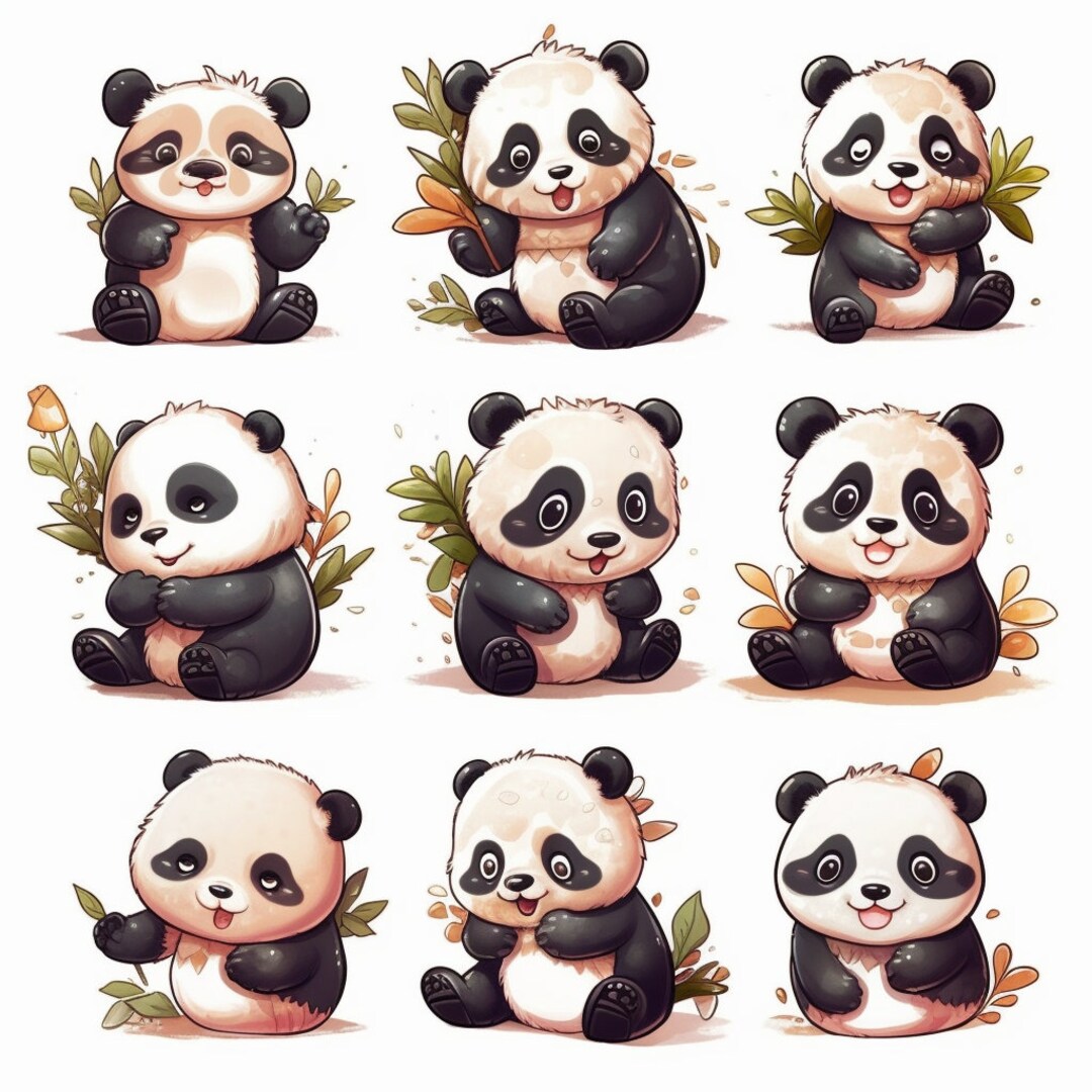 10 Cute Cartoon Panda Stickers Digital Download Cute Animal - Etsy