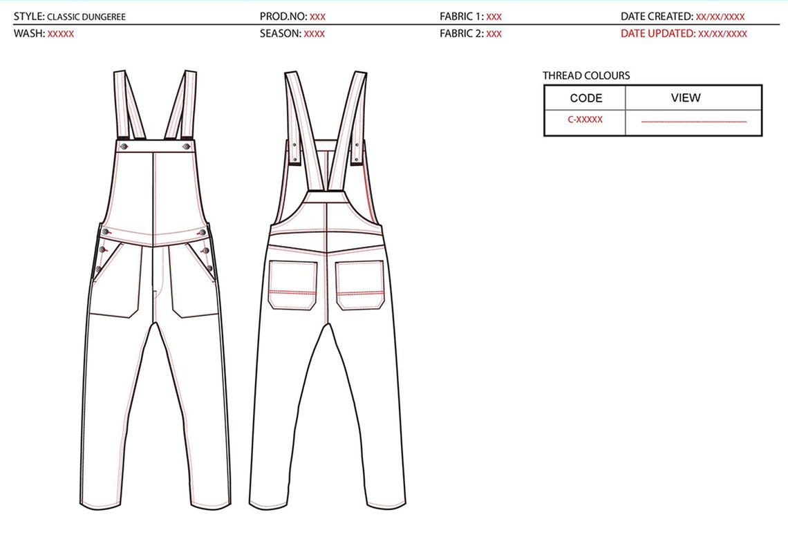 Classic Dungaree Factory / Pattern Cutter Ready Technical Pack - Etsy