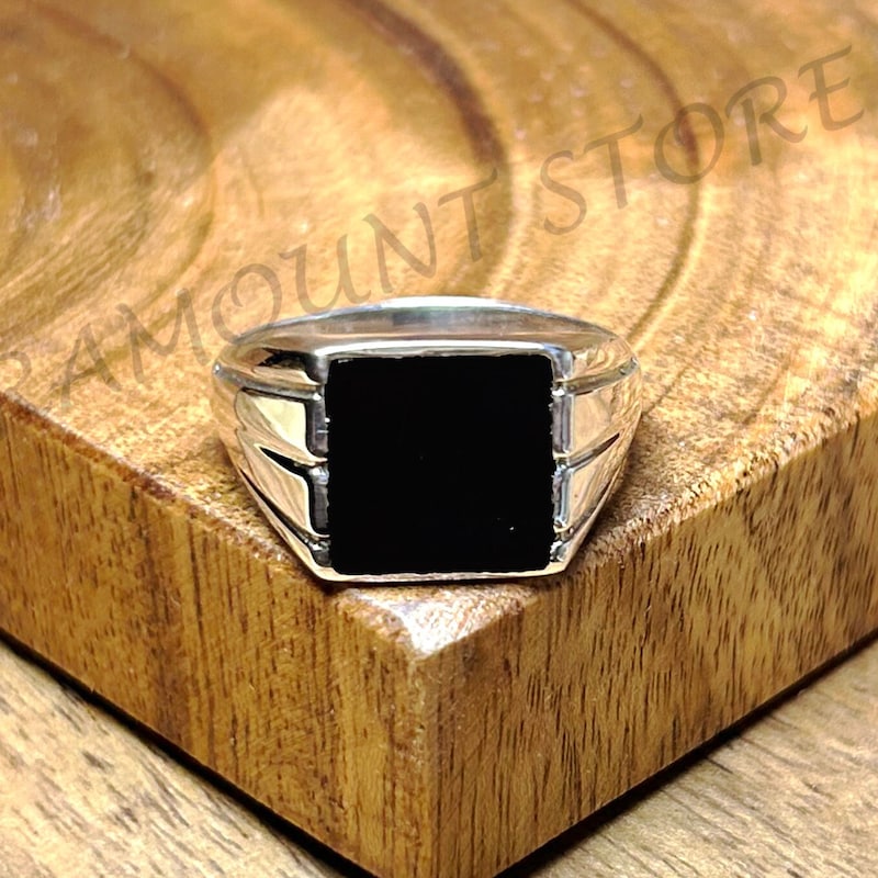 Silver Ring Men Black Stone - Etsy