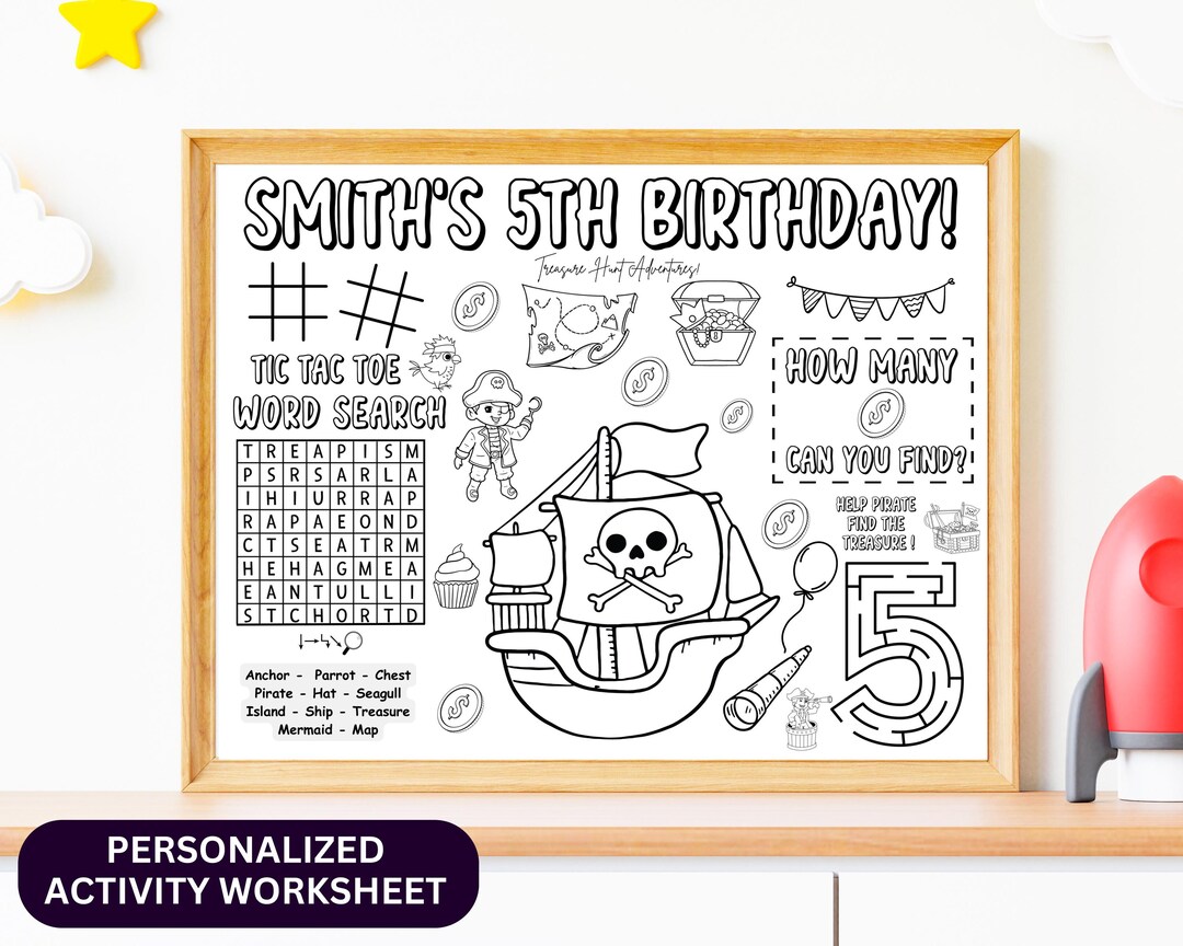 Pirate Theme Birthday Party Activity Sheet | Pirate Party Favor ...