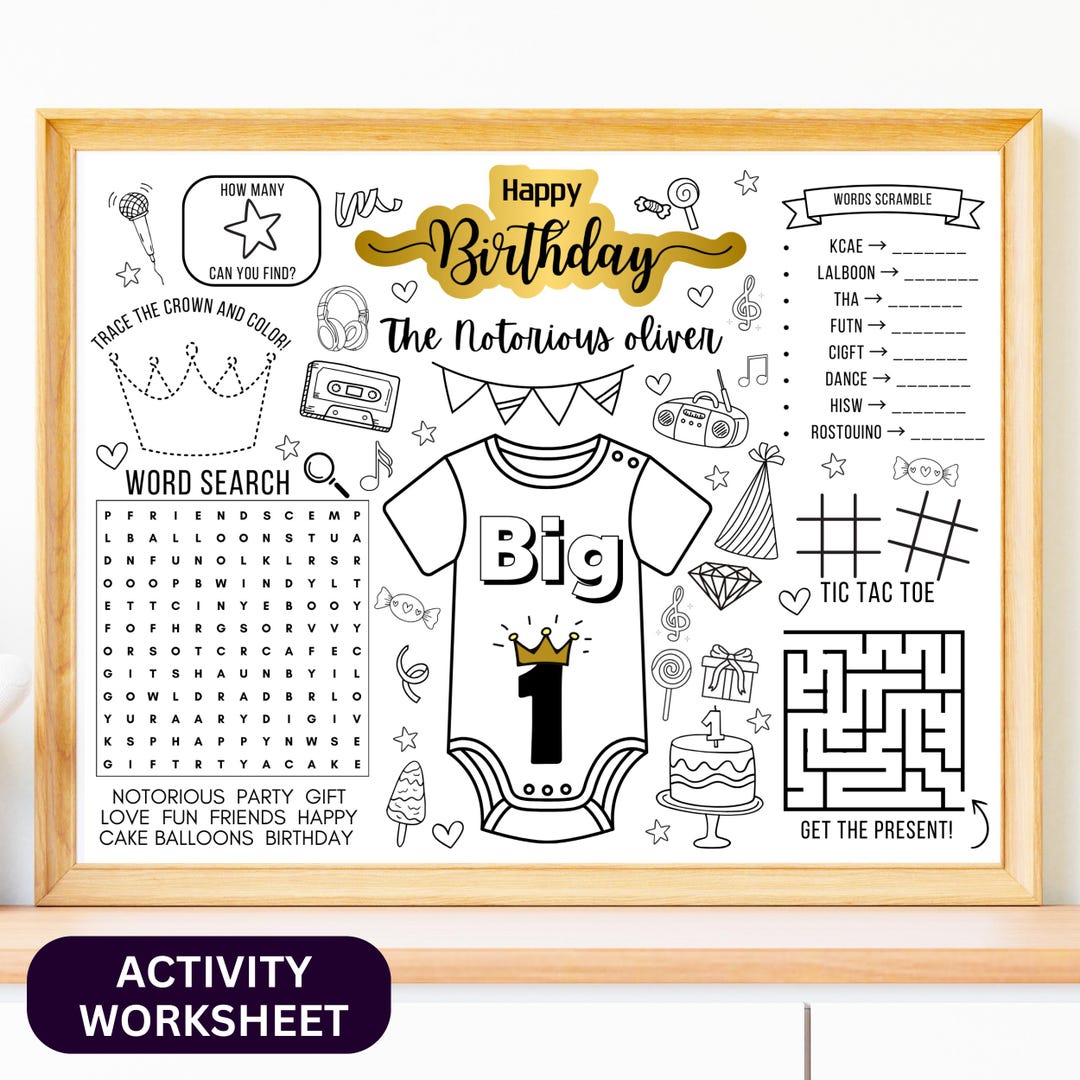 Notorious Birthday Activity Sheet Printable | Hip Hop Party Games for ...