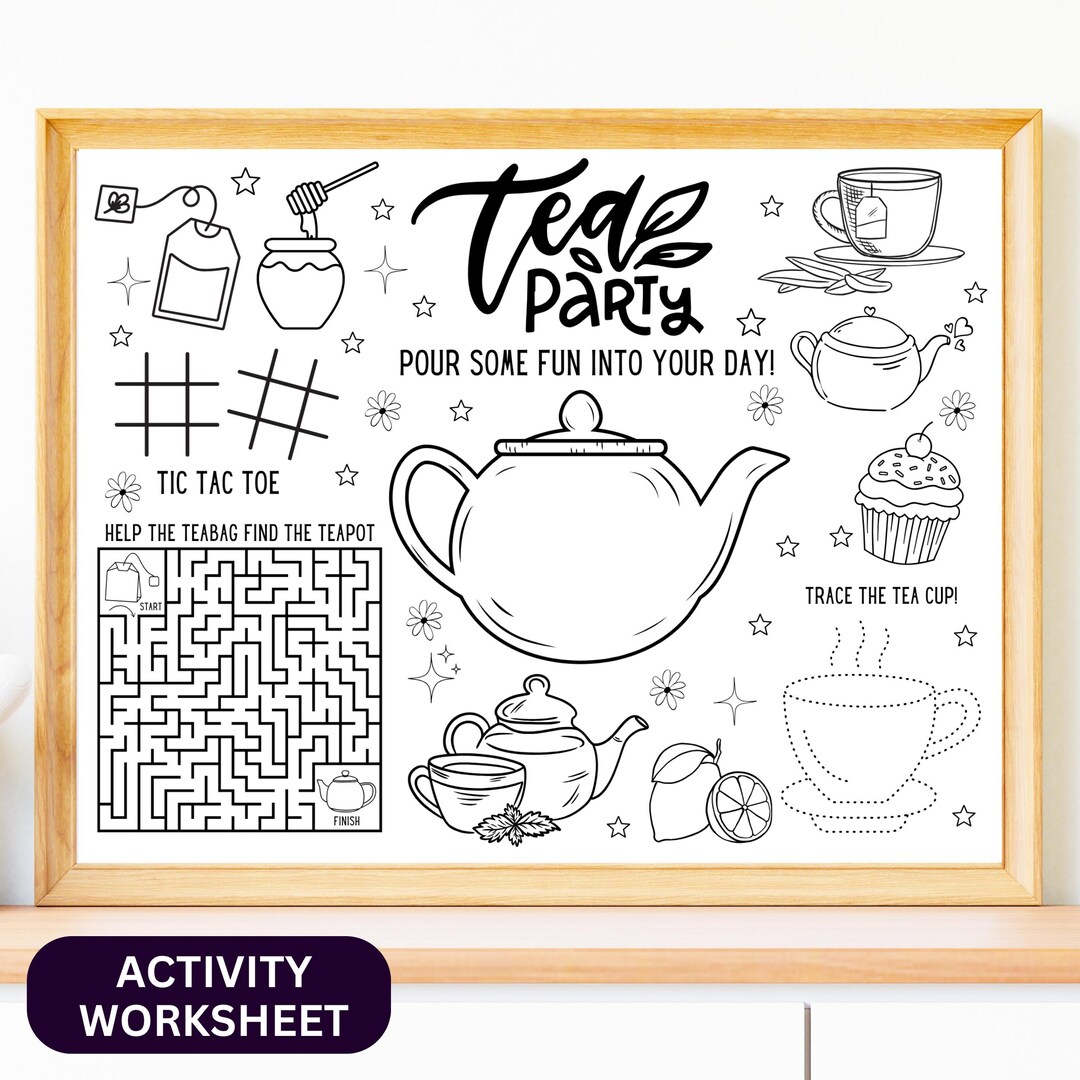 Kids Tea Party Activity Sheet | Tea Party Coloring Page | Printable Tea ...