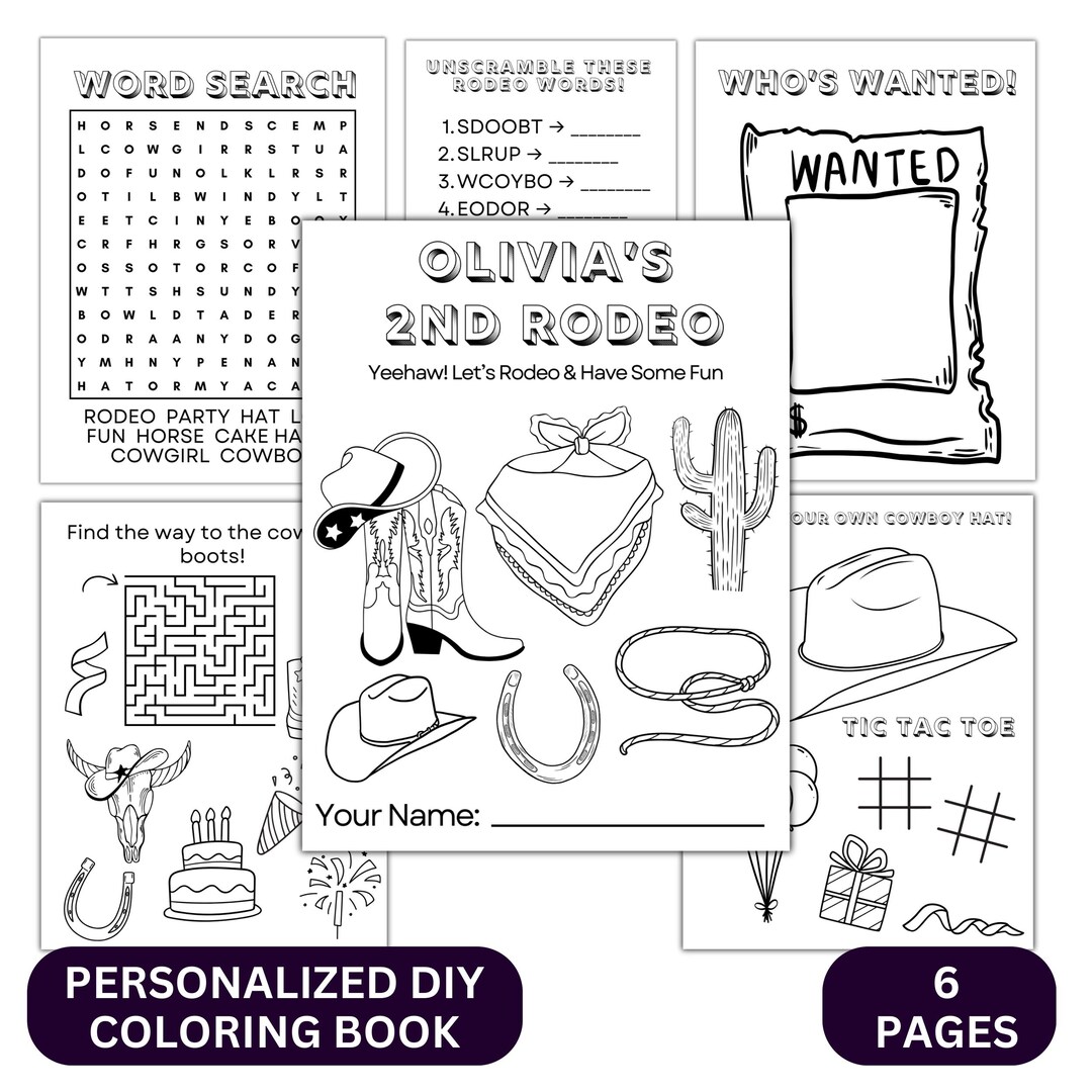 Rodeo Birthday Coloring Book | Rodeo Birthday Party Activity Sheet ...