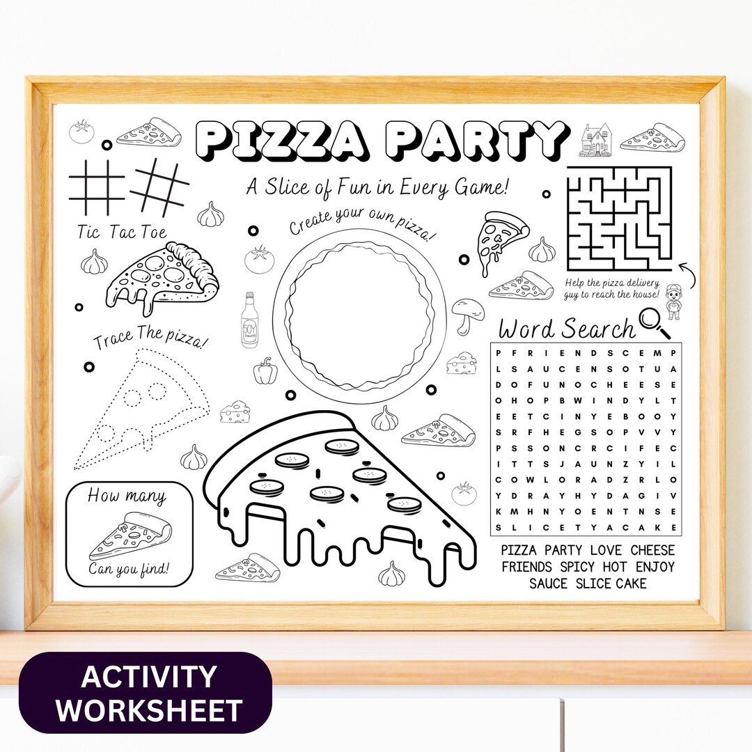 Kids Pizza Party Placemat: Printable Coloring Activity (digital ...