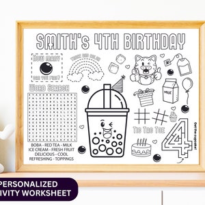 Boba Tea Birthday Party Activity Sheet | Bubble Tea Party Favor | Dim ...