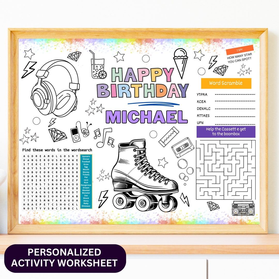 Editable Roller Skate Party Placemat | Printable Roller Blading Party ...