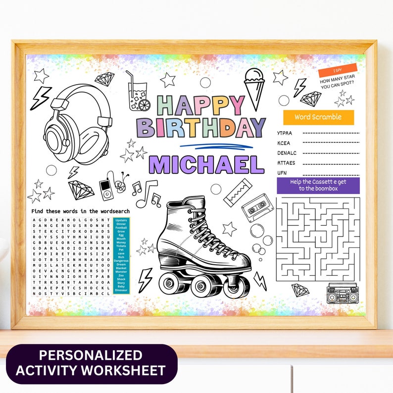 Editable Roller Skate Party Placemat Printable Roller Blading Party ...