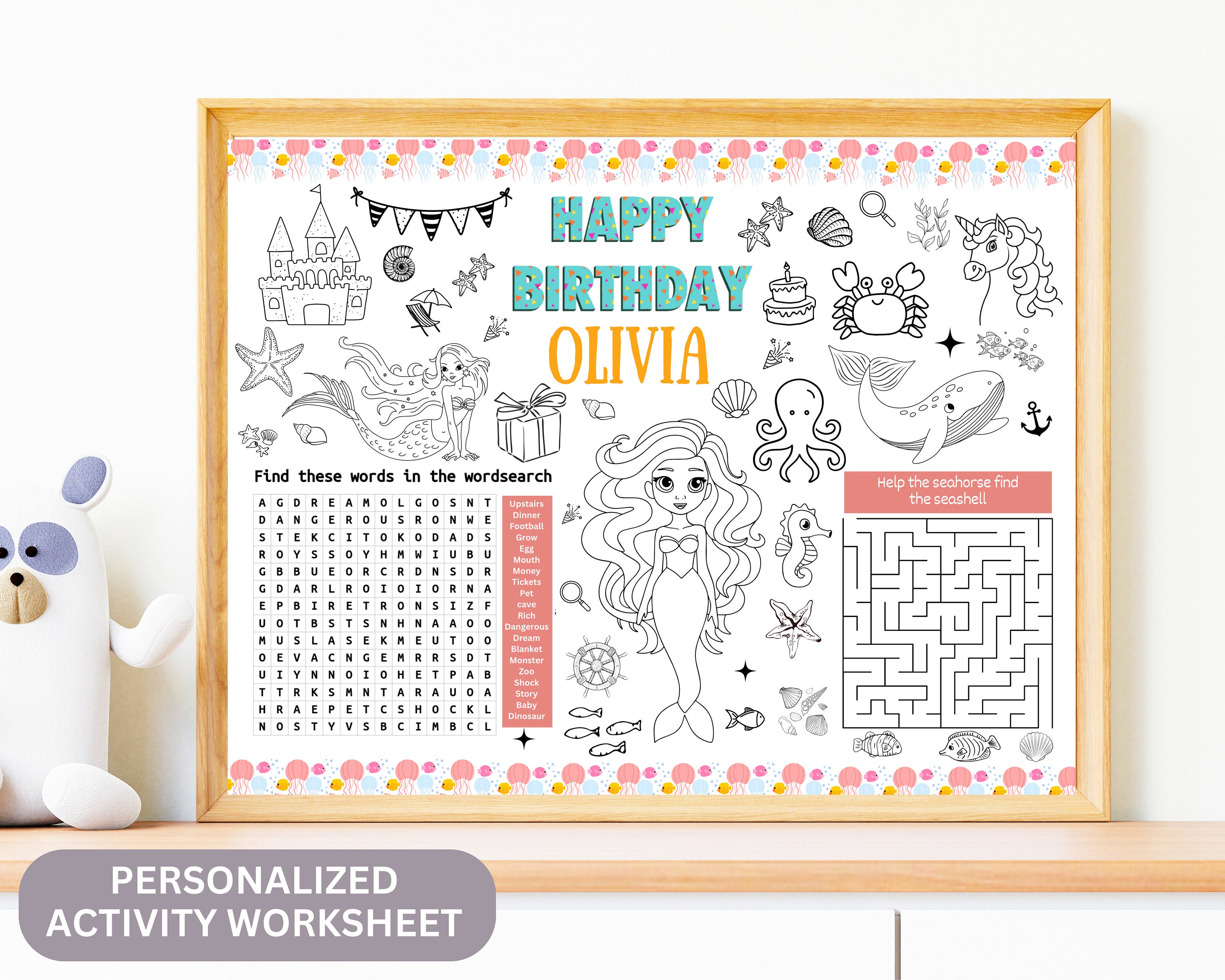 Editable Mermaid Party Placemat Printable Under the Sea Birthday ...
