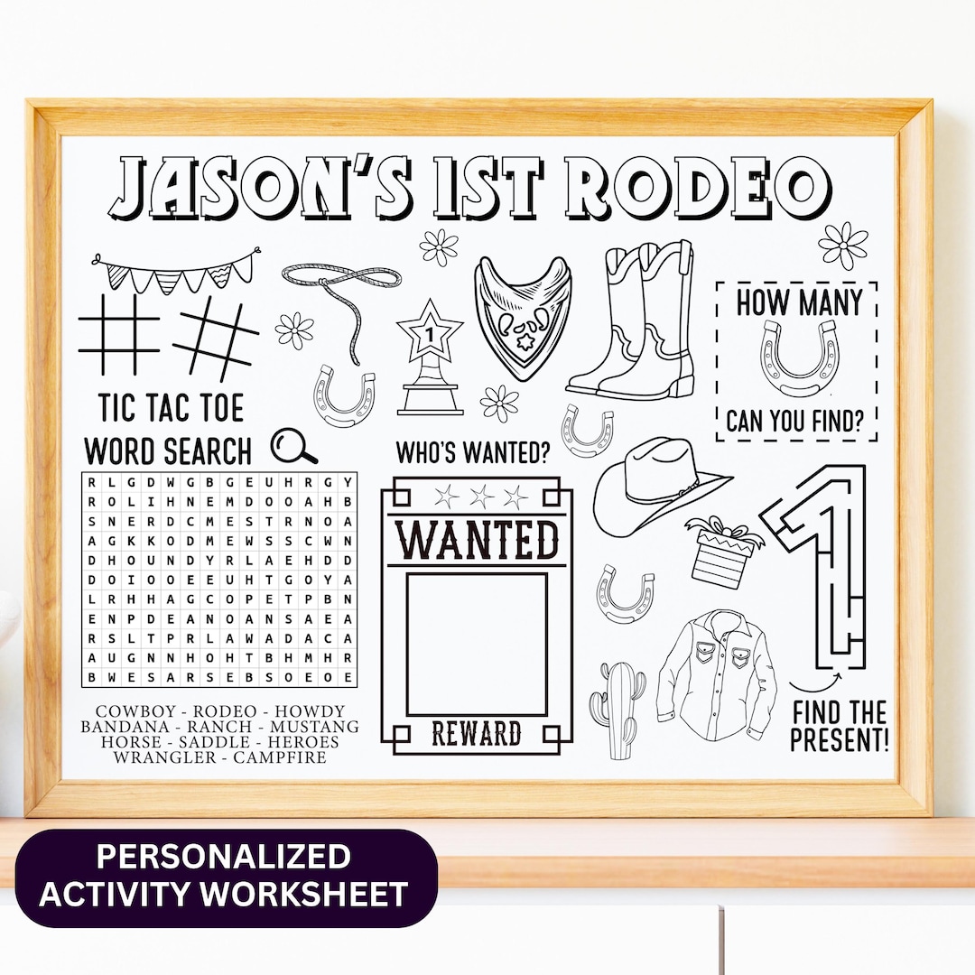 Cowboy Party Activity Sheet, First Rodeo Party Favor, Cowgirl Coloring ...