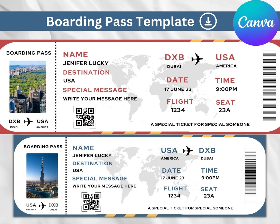 Editable Boarding Pass Template Airline Ticket Canva - Etsy