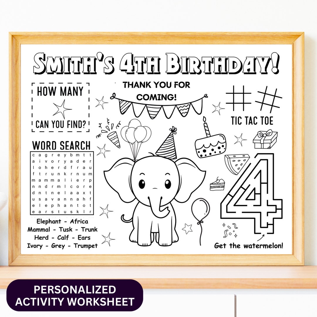 Elephant Activity Sheet for Kids – Printable Coloring Page With Games ...