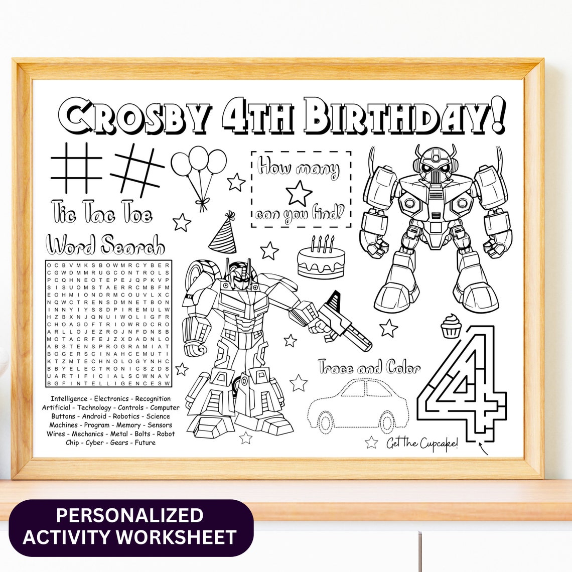 Robot Birthday Party Activity Sheet Robot Party Favor Autobots Theme ...