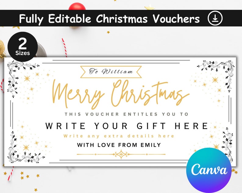 Editable Christmas Gift Voucher, Event Ticket, Print at Home Christmas ...