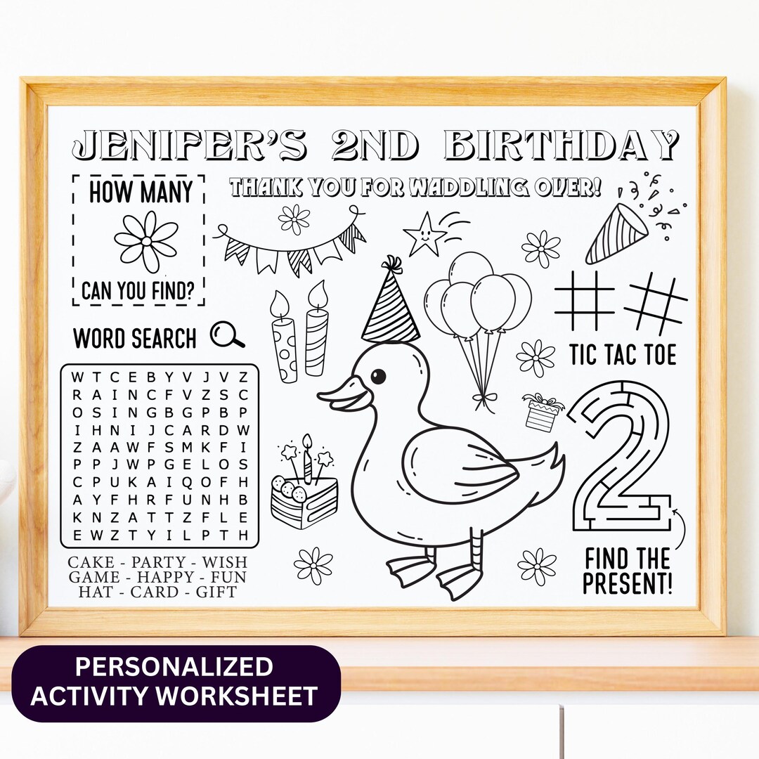 Duck Birthday Party Activity Sheet, Little Duckling Party Favor | Duck ...