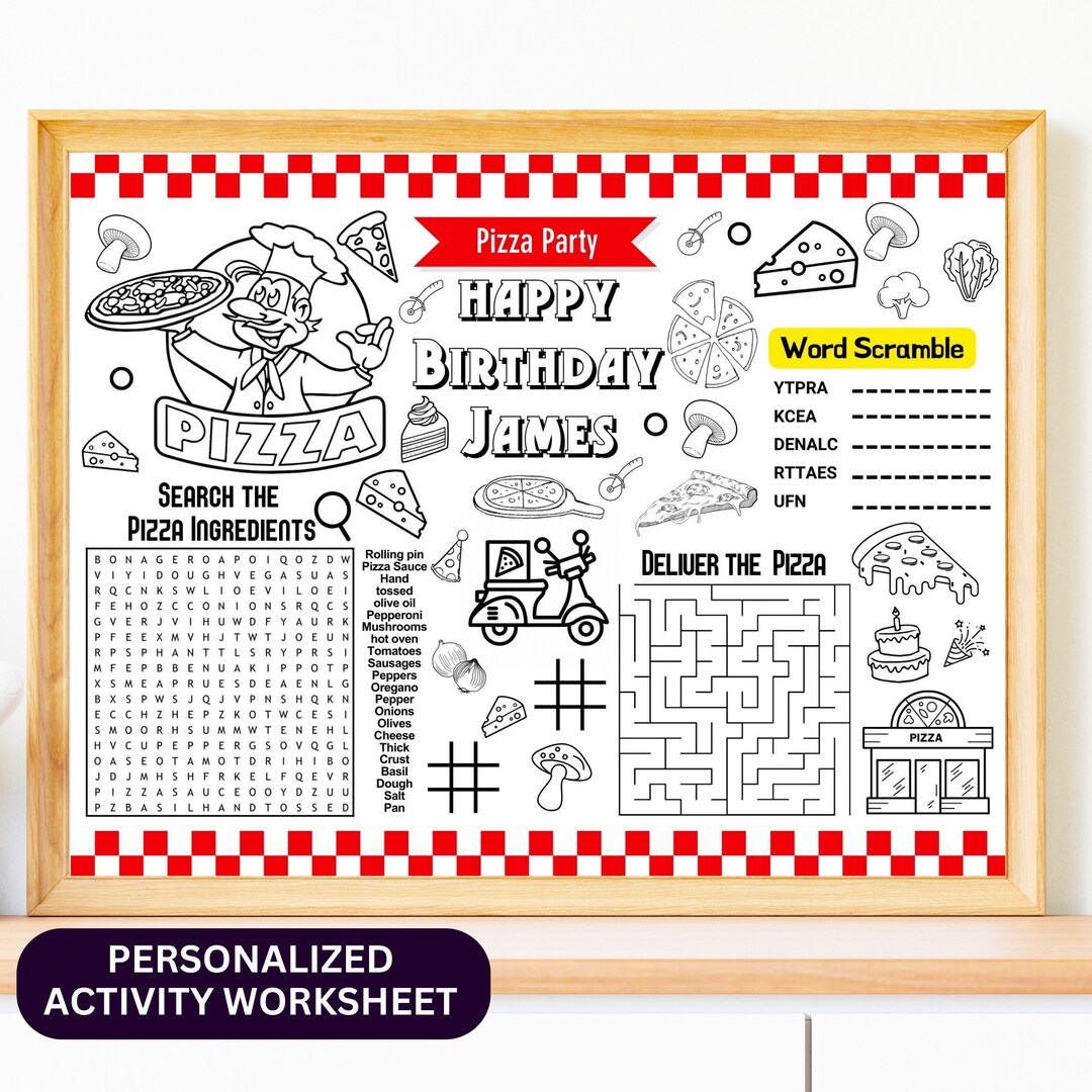 Pizza Party Placemat | Printable Pizza Party Coloring Page | Pizza ...