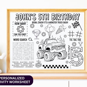 Monster Truck Party Activity Sheet | Monster Trucks Birthday Party ...