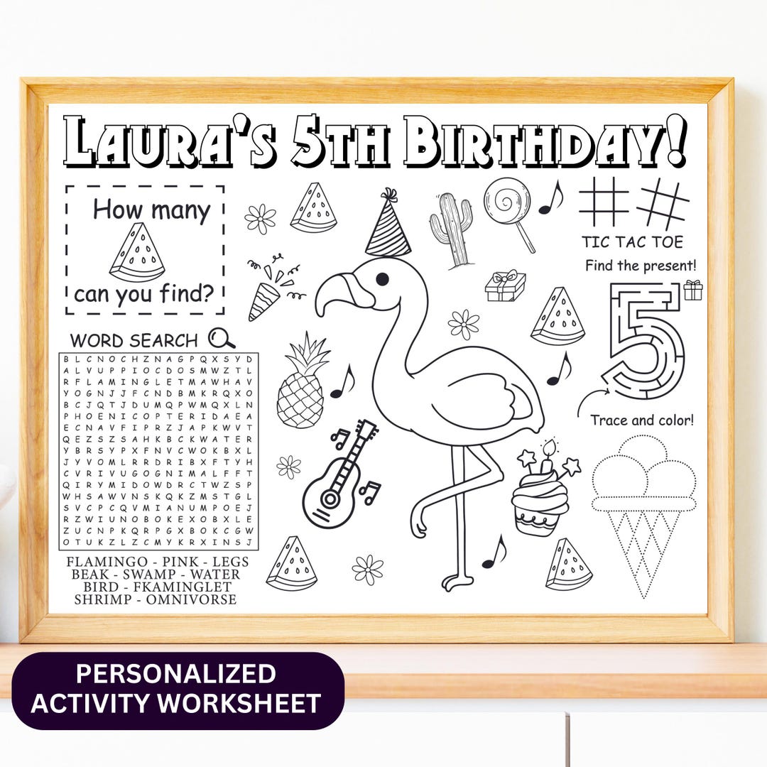 Flamingo Birthday Party Activity Sheet | Flamingo Party Favor | Kids ...