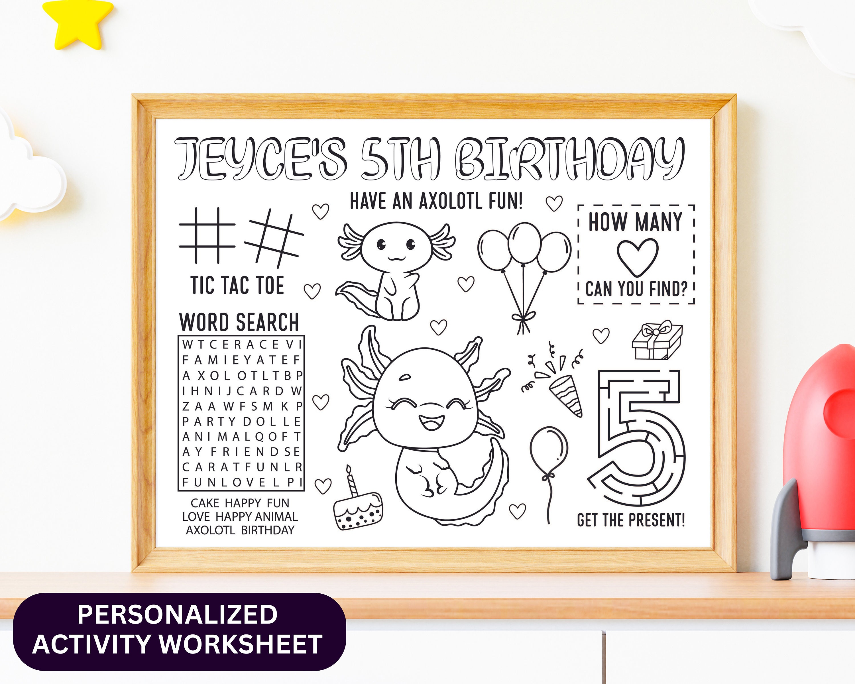 Axolotl Birthday Party Activity Sheet Axolotl Party Favor Axolotl ...