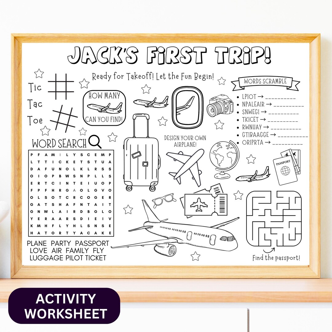 Airplane Activity Sheet for Kids: Travel Games & Coloring (digital ...