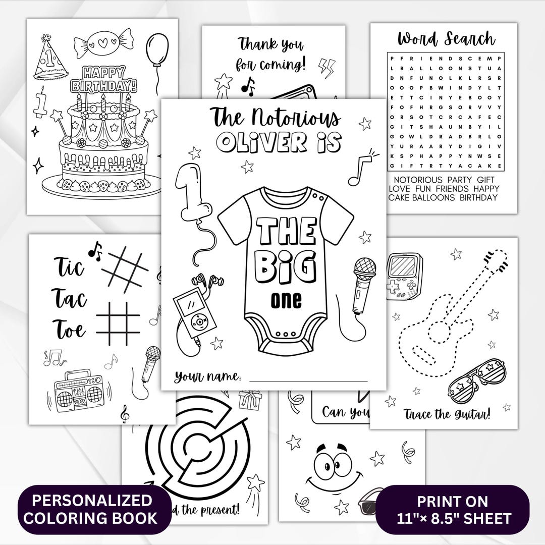 Notorious ONE Birthday Coloring Pages: 90s Hip Hop Party Activity ...