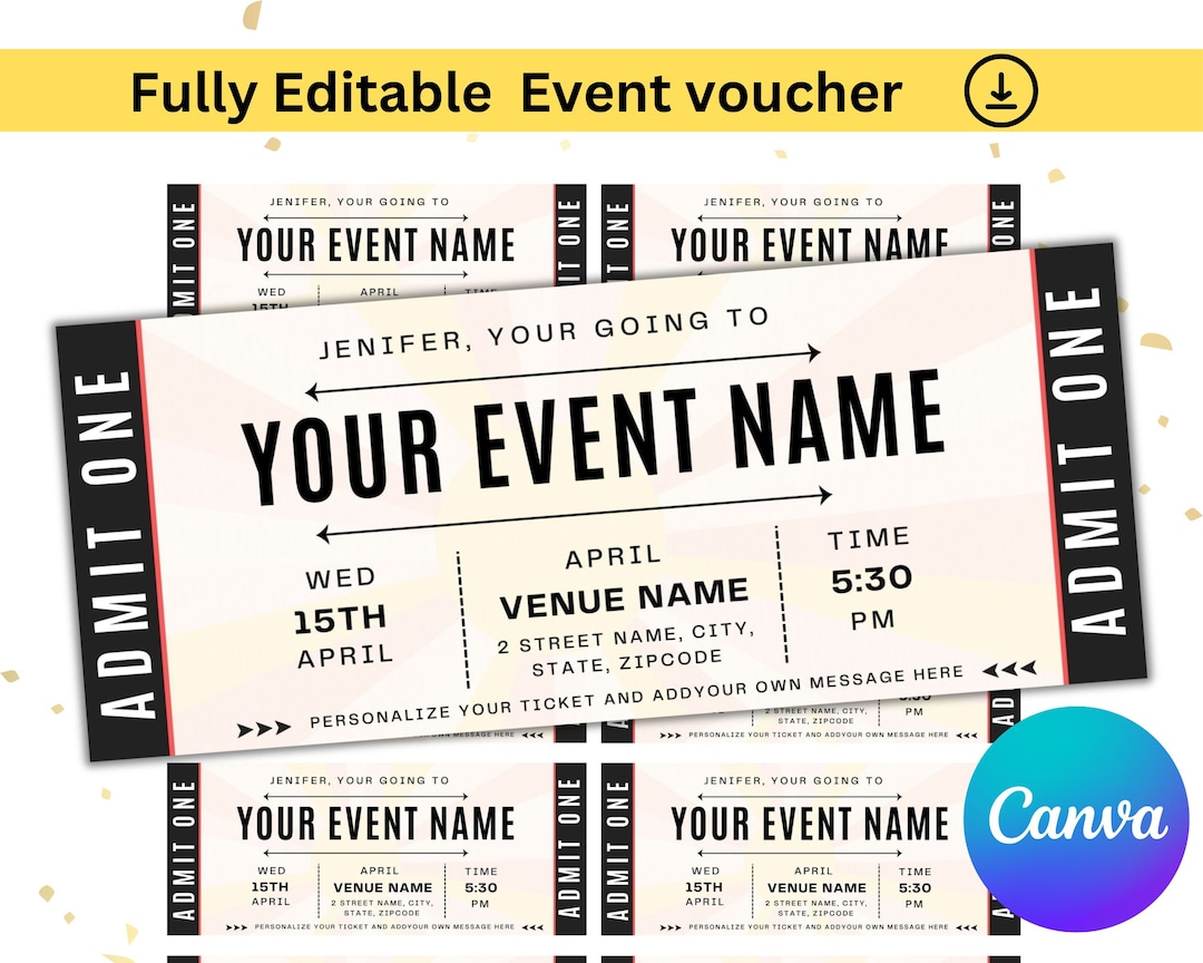Event Ticket Template, EDITABLE DIY Event Printable, Surprise Getaway ...