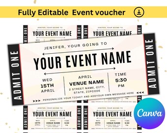 EDITABLE Event Ticket Template, Gift for Her, DIY Event Printable, Surprise Invitation, Gift for ...