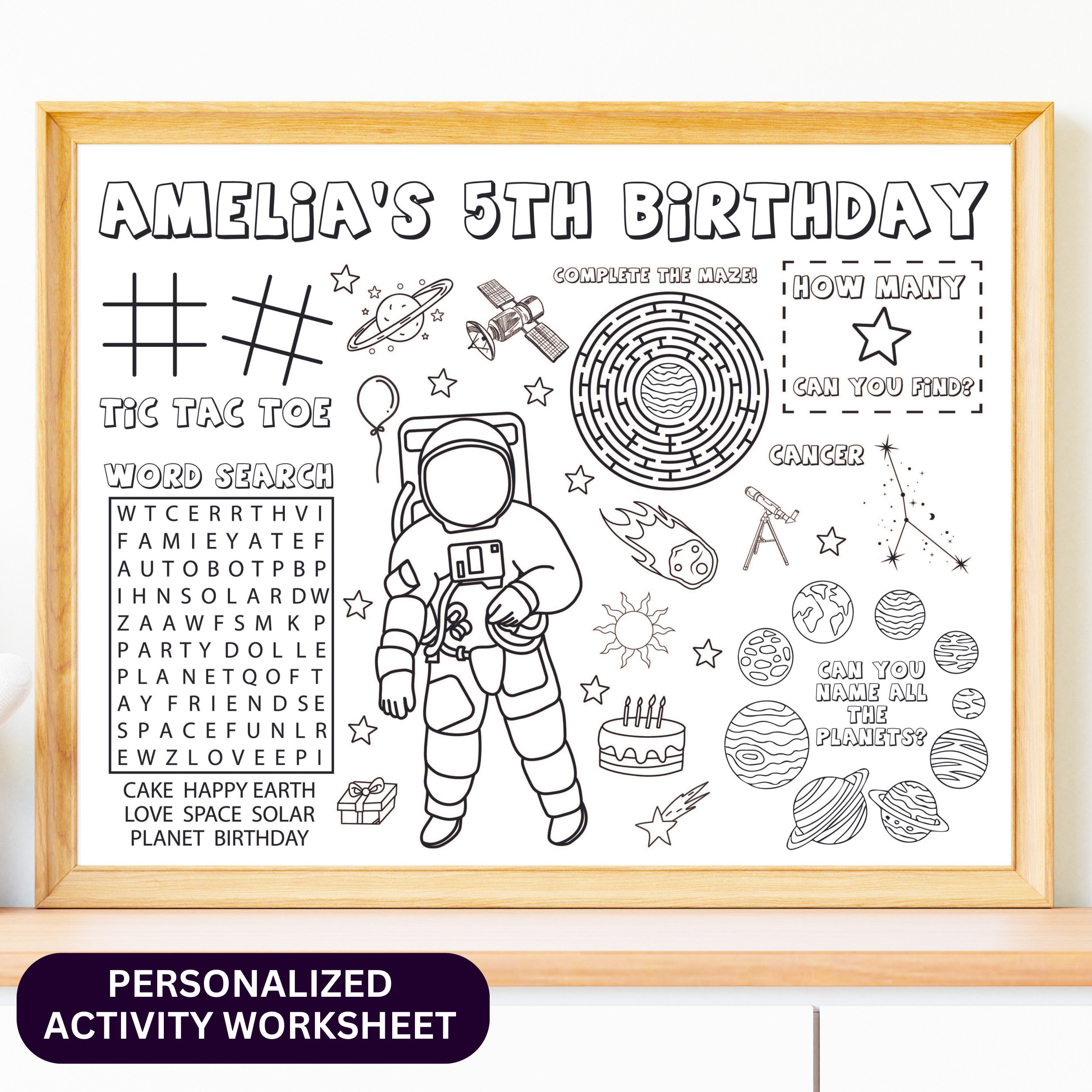 Space Birthday Party Activity Sheet Planets Party Solar System Birthday ...