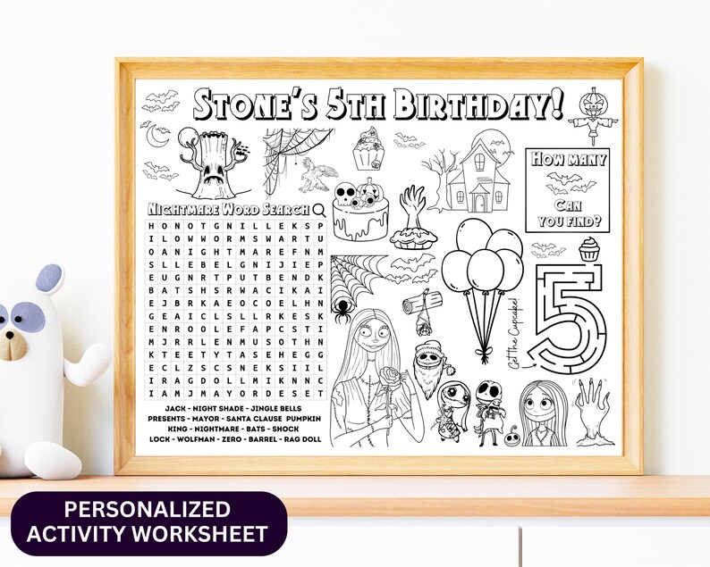 Gothic Skeleton Lovers Activity Sheet, Birthday Party Favor, Gothic ...