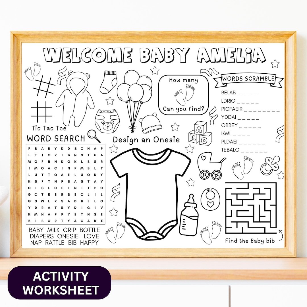 Custom Baby Shower Activity Sheet | Personalized Onesie Coloring Page ...
