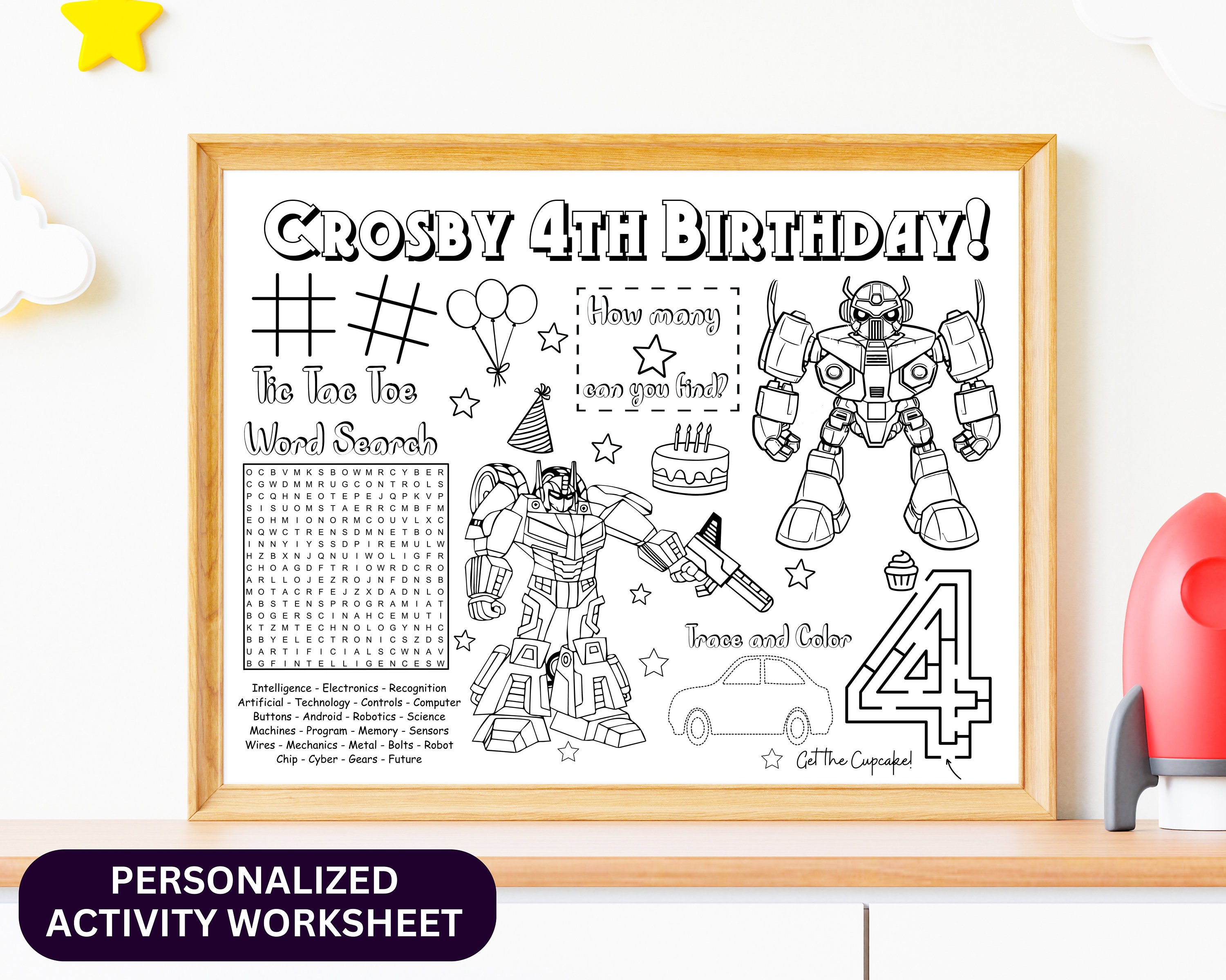 Robot Birthday Party Activity Sheet Robot Party Favor Autobots Theme ...