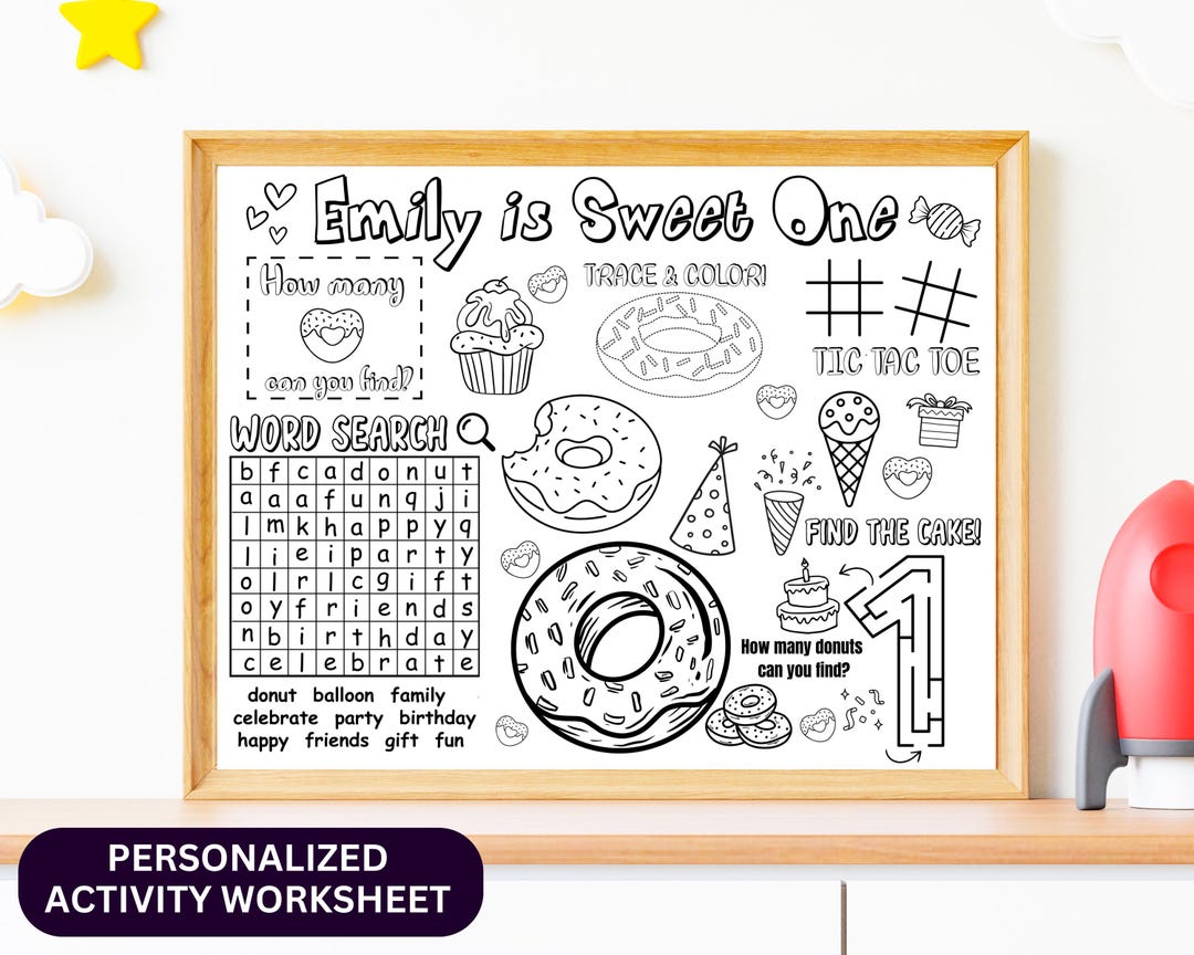Donut Birthday Party Activity Sheet - Personalized Donut Coloring ...