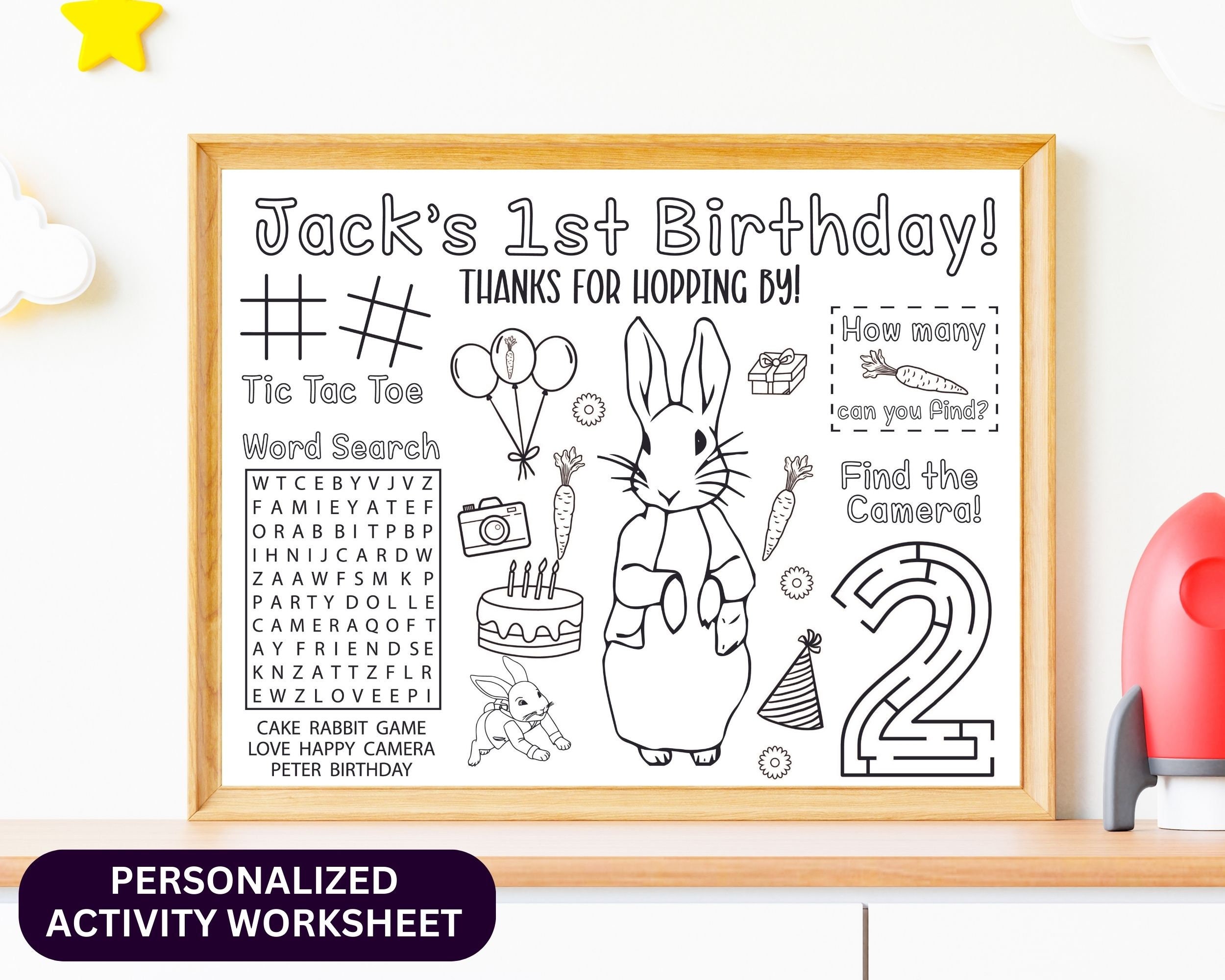 Classic Rabbit Birthday Party Activity Sheet Rabbit Party Favor Peter ...