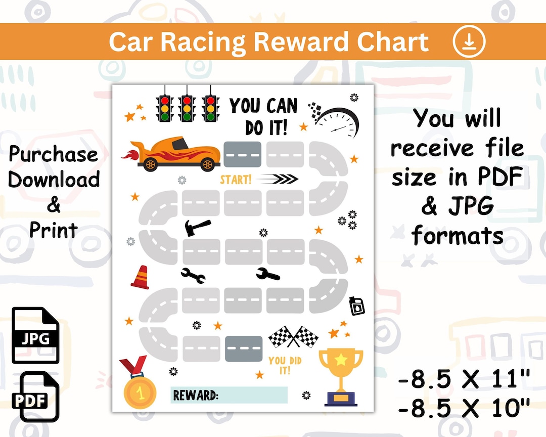 Racing Car Reward Chart | Printable Race Car Behavior Chart | Toddler ...