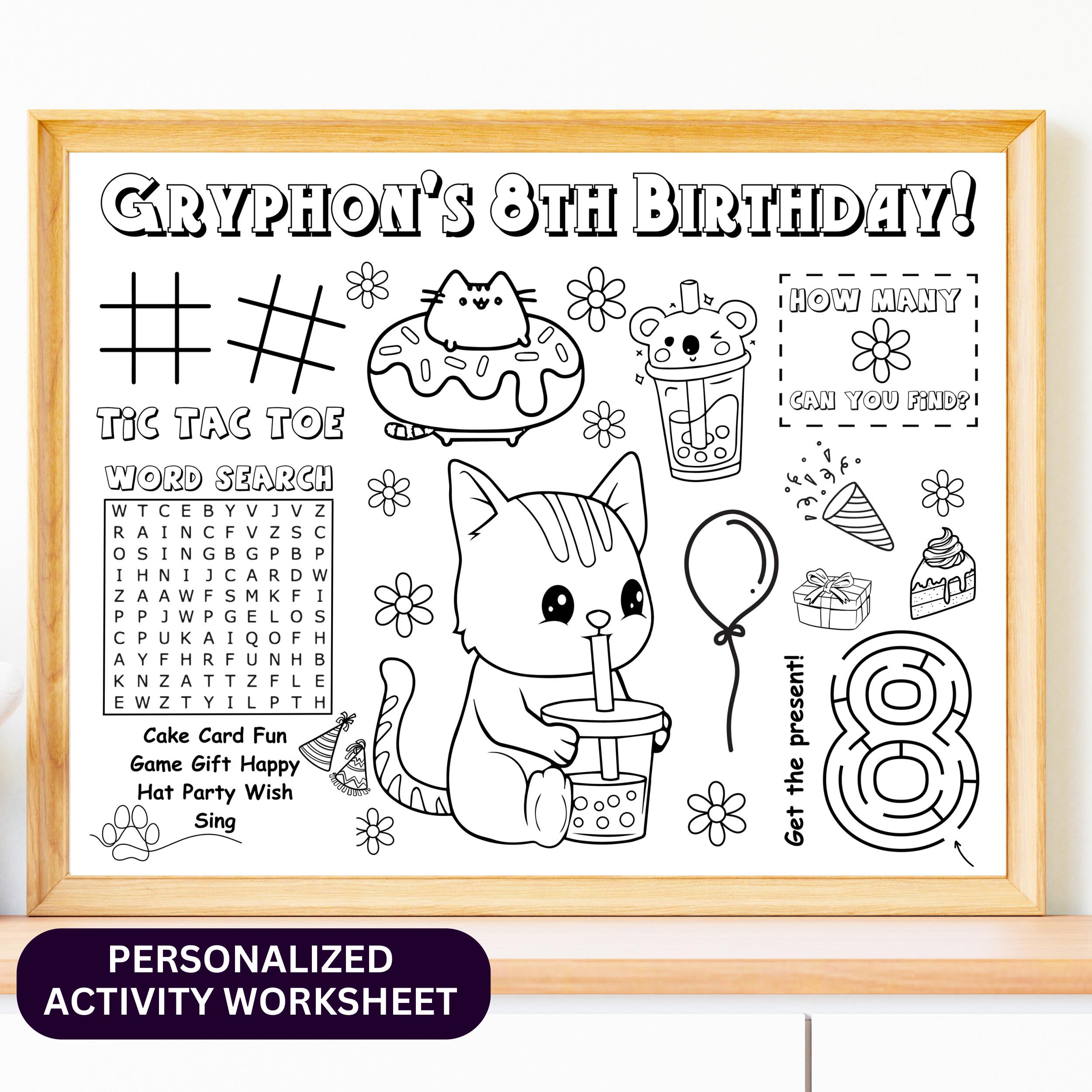 Party Favor, Cat Rainbow Birthday Party Activity Sheet Cat Desserts ...