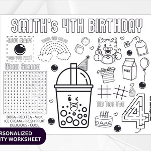 Boba Tea Birthday Party Activity Sheet | Bubble Tea Party Favor | Dim ...