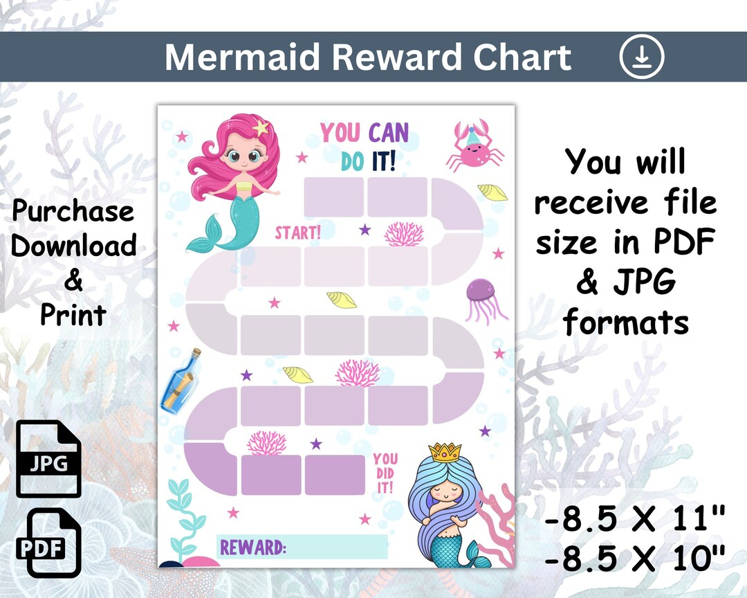 Mermaid Reward Chart | Printable Mermaid Behavior Chart | Toddler Chore ...