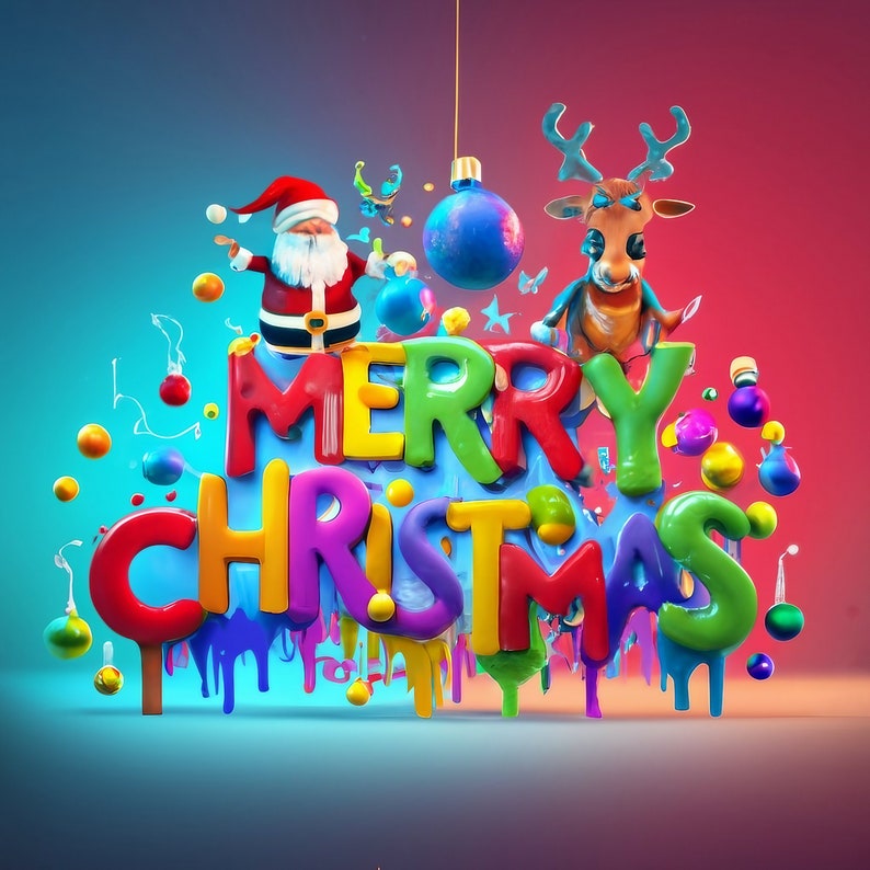 Merry Christmas, Santa Claus and Reindeer, Digital Art, 50 High-quality ...