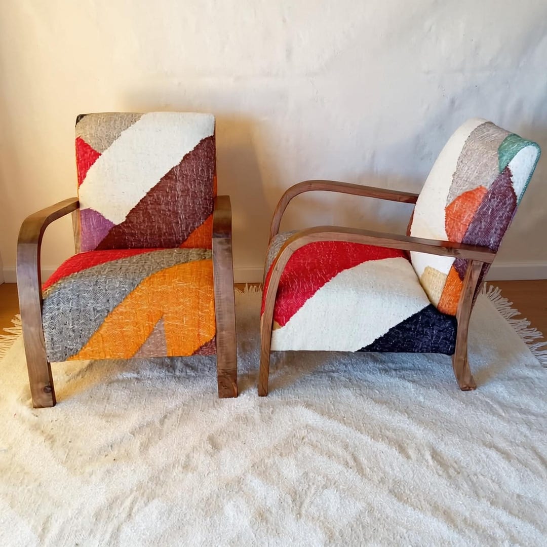 Handmade Moroccan Walnut Armchair: Berber Kilim Wool Upholstery - Etsy
