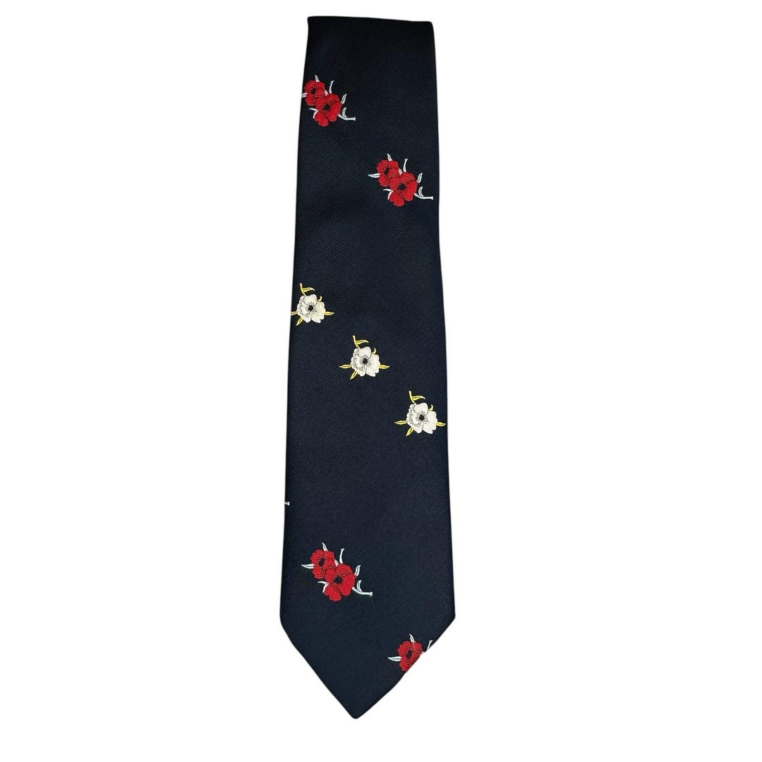 Vintage Jcpenny Mens Tie Navy Blue Floral Embroidered Retro ...