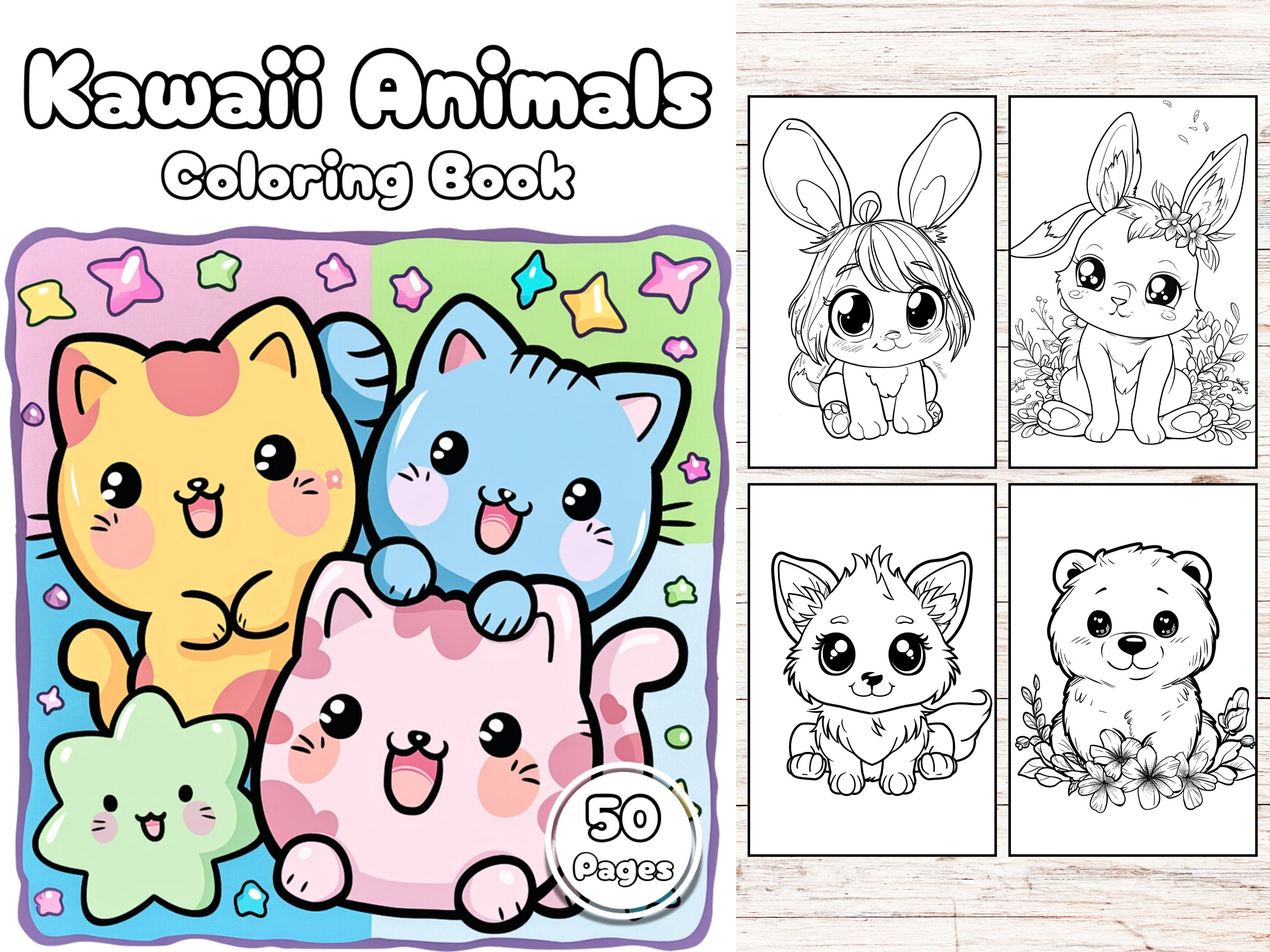 Kawaii Coloring Pages 50 Cute Kawaii Animals Printable Coloring Pages ...