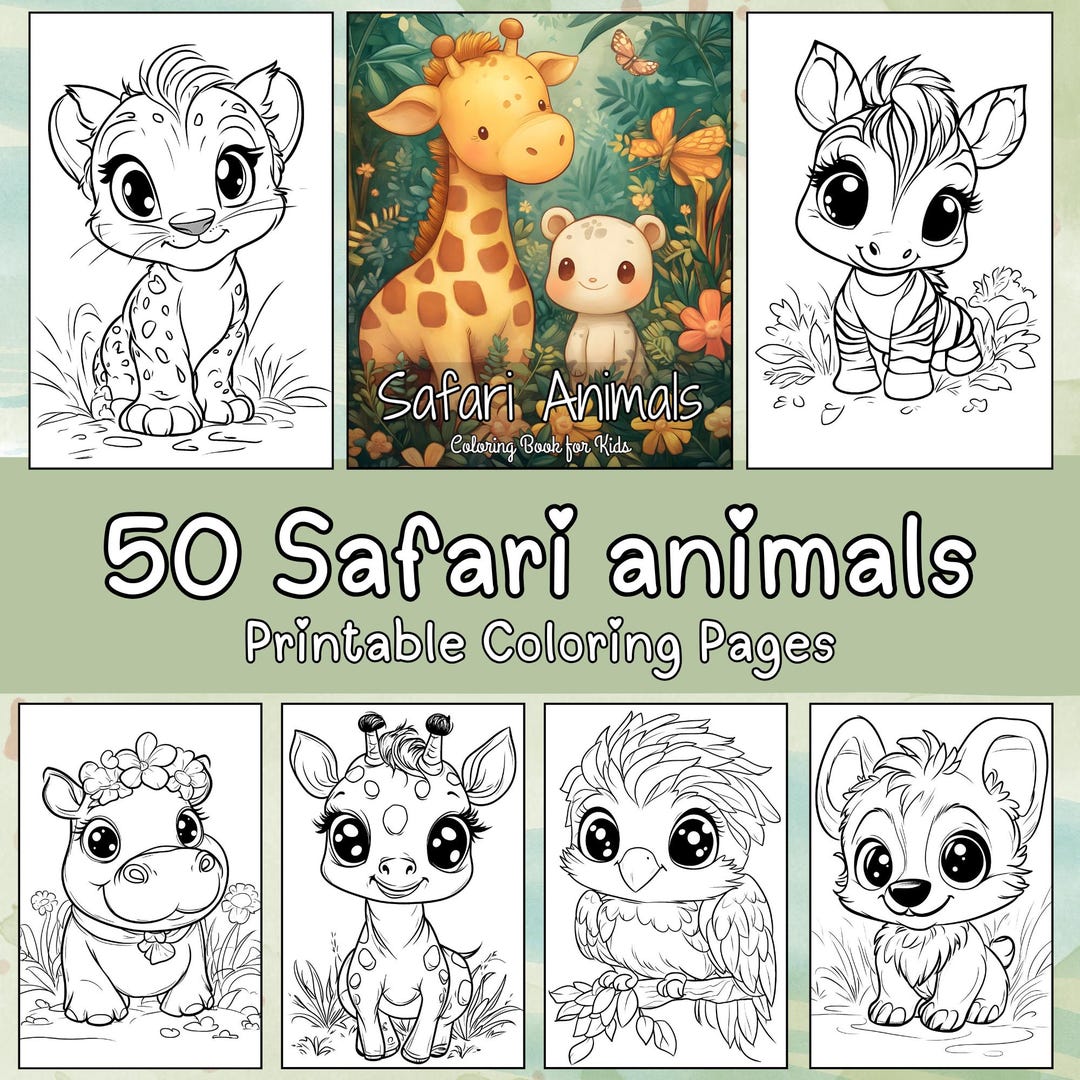 50 Safari Animals Coloring Pages for Kids – Digital Download, Fun ...