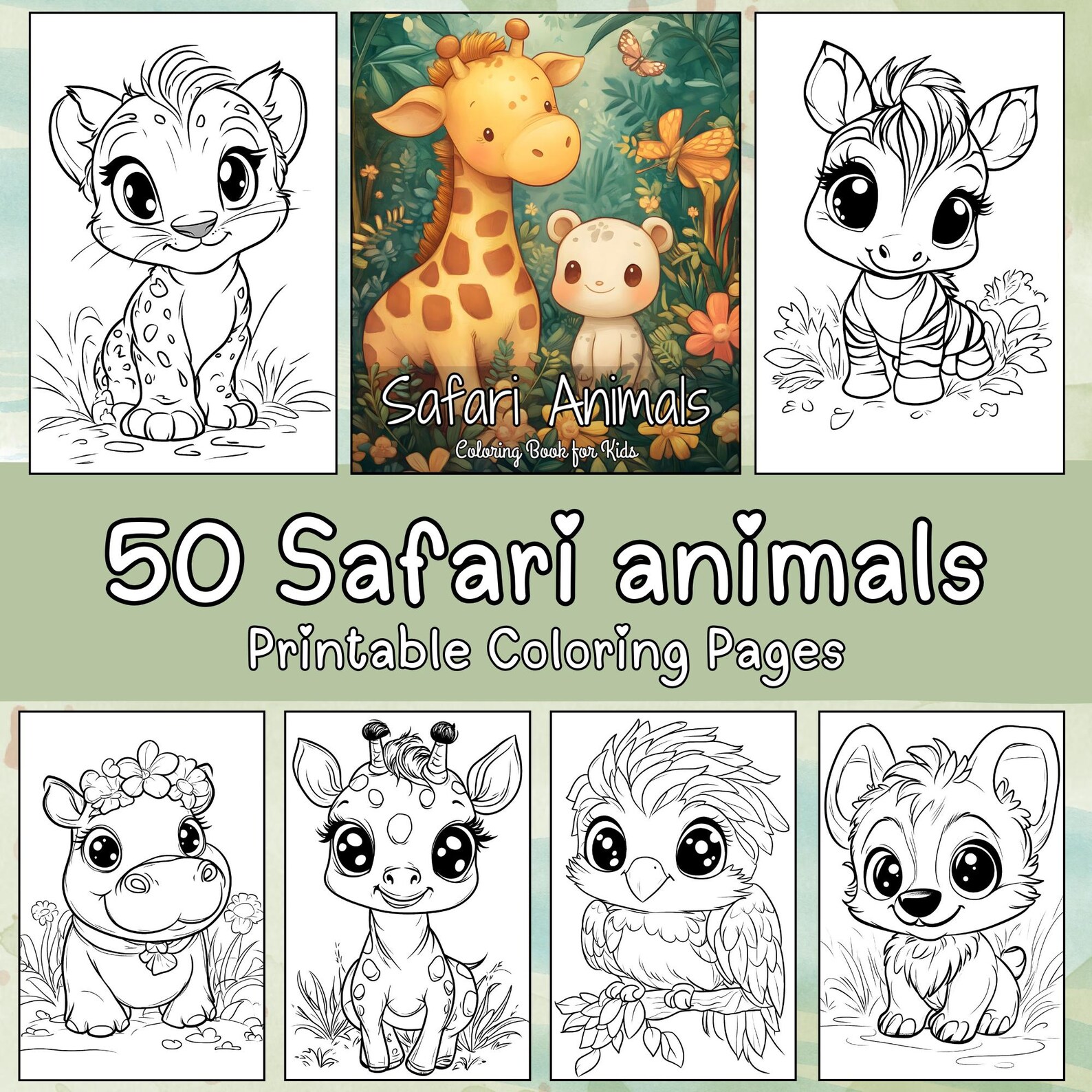 50 Safari Animals Coloring Pages for Kids – Digital Download, Fun ...
